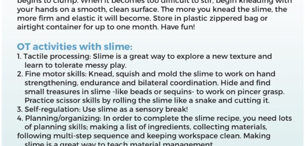 Slime! An Instruction Sheet with Speech & Occupational Therapy Activities